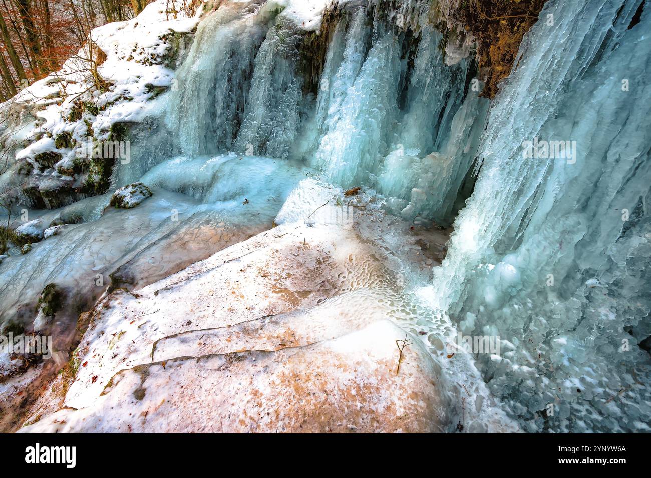 Waterfall bad urach on the swabian alb in winter with frozen waterfall ...