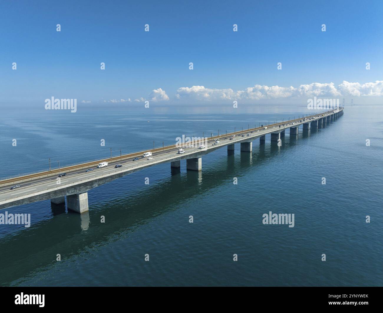 Aerial view of the Great Belt Bridge in Denmark. It connects the ...