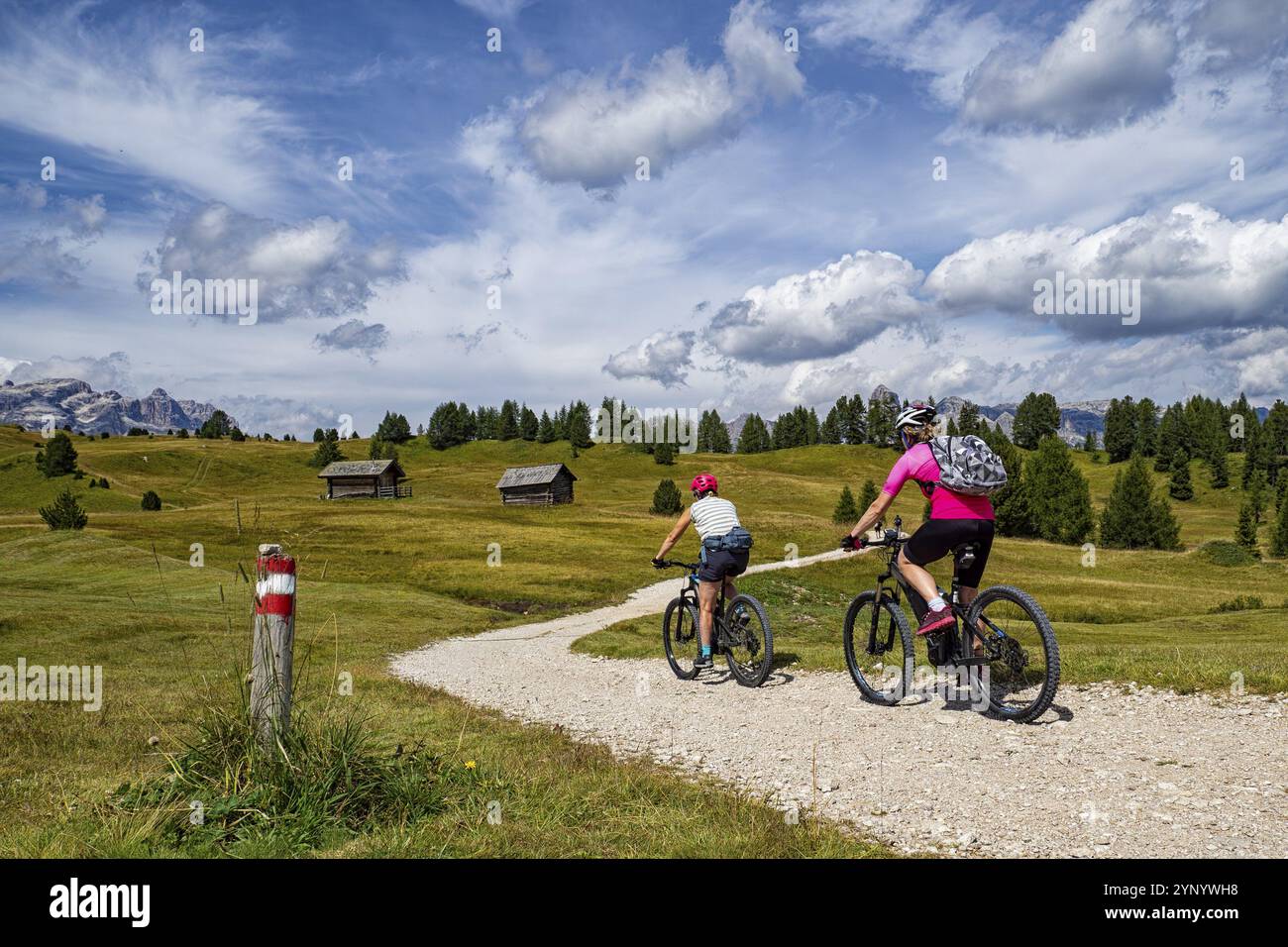 Cycling scene on the dolomites Stock Photo - Alamy