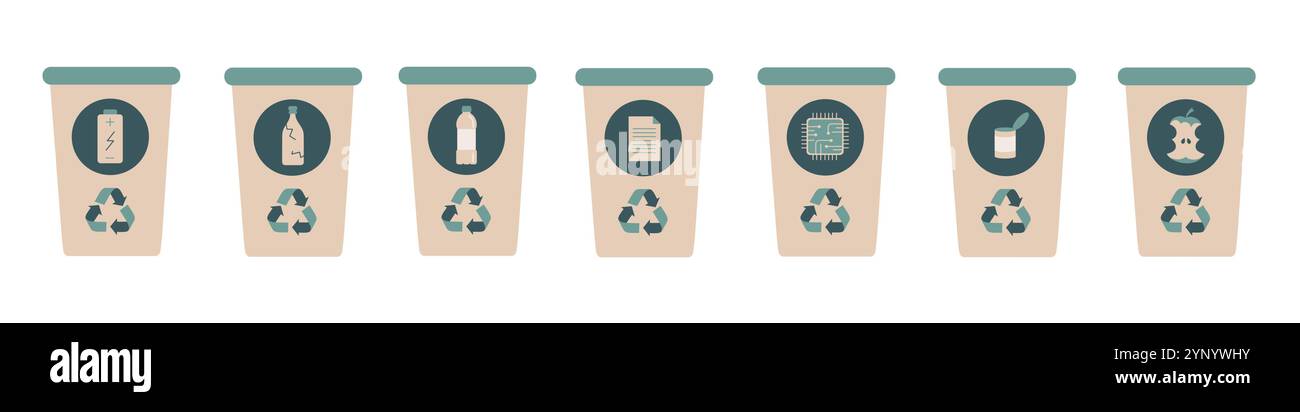 Vector flat art illustration featuring seven recycling bins Stock Vector Image & Art - Alamy
