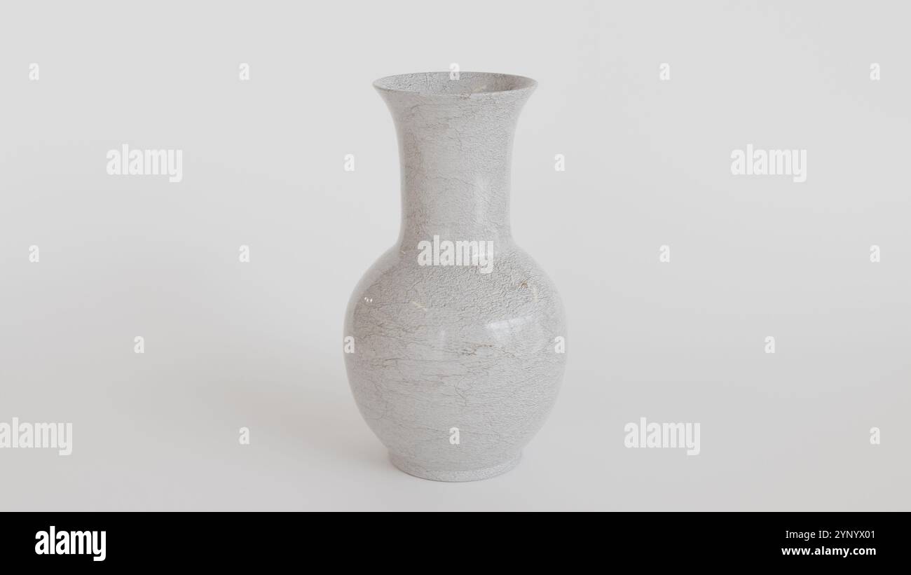 Simple white, tall and slender ceramic vase with minimalist design. An ...