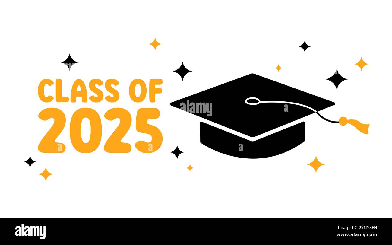 Class of 2025 Graduation greeting card, poster, banner. Vector flat ...