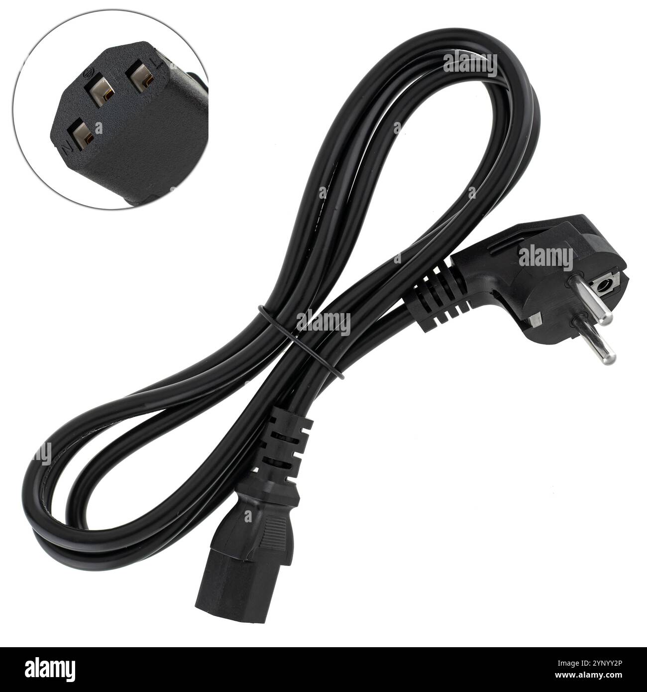 Mains power cable for pc, insulated on white background Stock Photo - Alamy