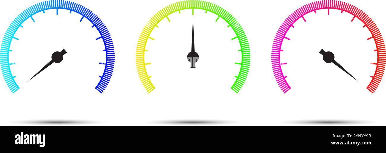 set of gauge meter icons. speedometer, tachymeter, percentage, scale ...