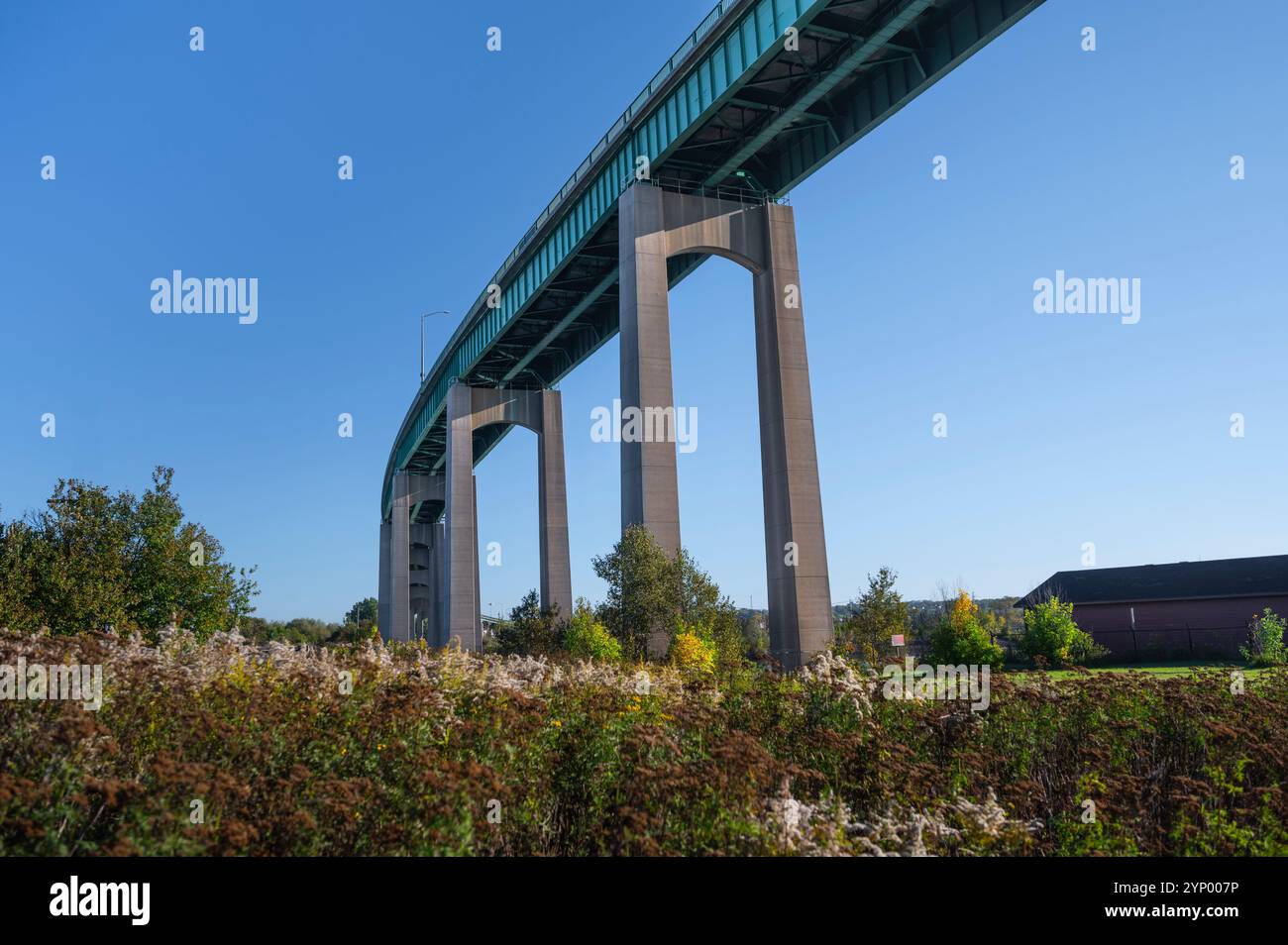 View from below of the International Bridge Border Crossing between ...