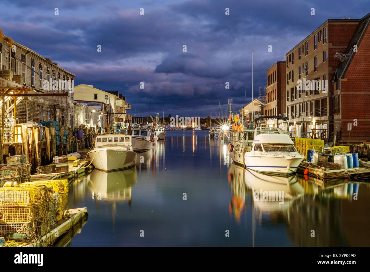 Historic Old Port and Fish Market at Night Portland Maine, New England ...