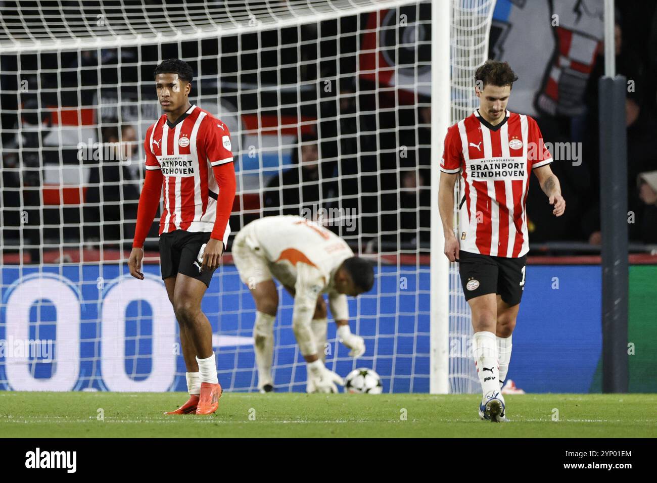 EINDHOVEN - Ryan Flamingo of PSV Eindhoven, Olivier Boscagli of PSV Eindhoven disappointment ...