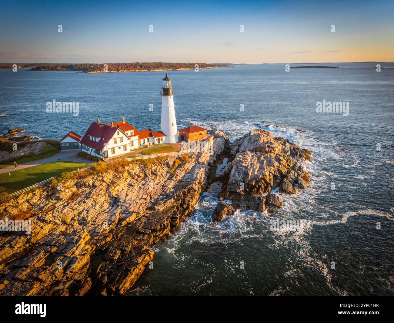 Aerial View of Portland Head Lighthouse, Cape Elizabeth,Sunrise ...