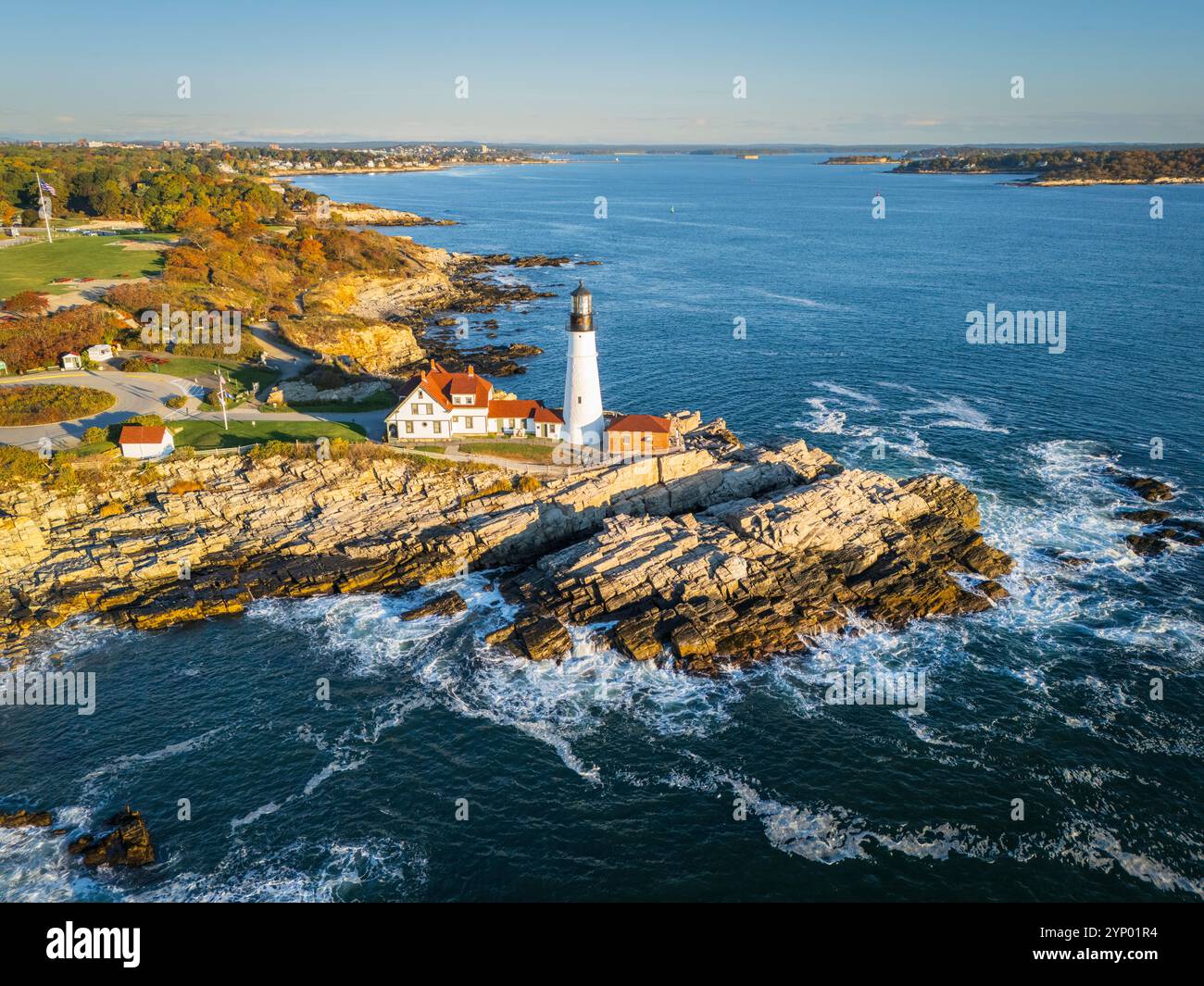 Aerial View of Portland Head Lighthouse, Cape Elizabeth,Sunrise ...