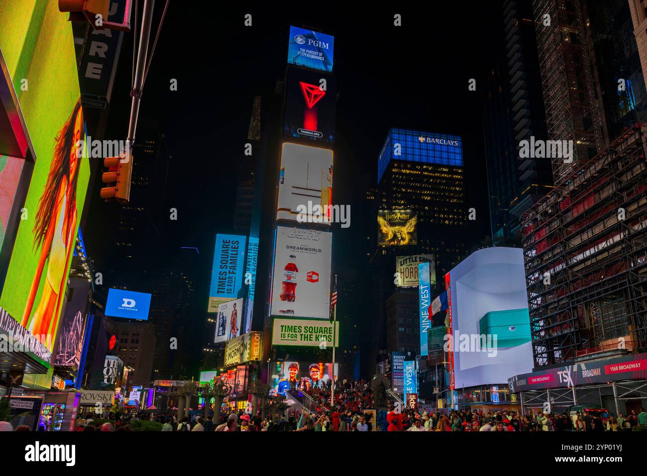 Night view of Times Square in New York City filled with illuminated ...