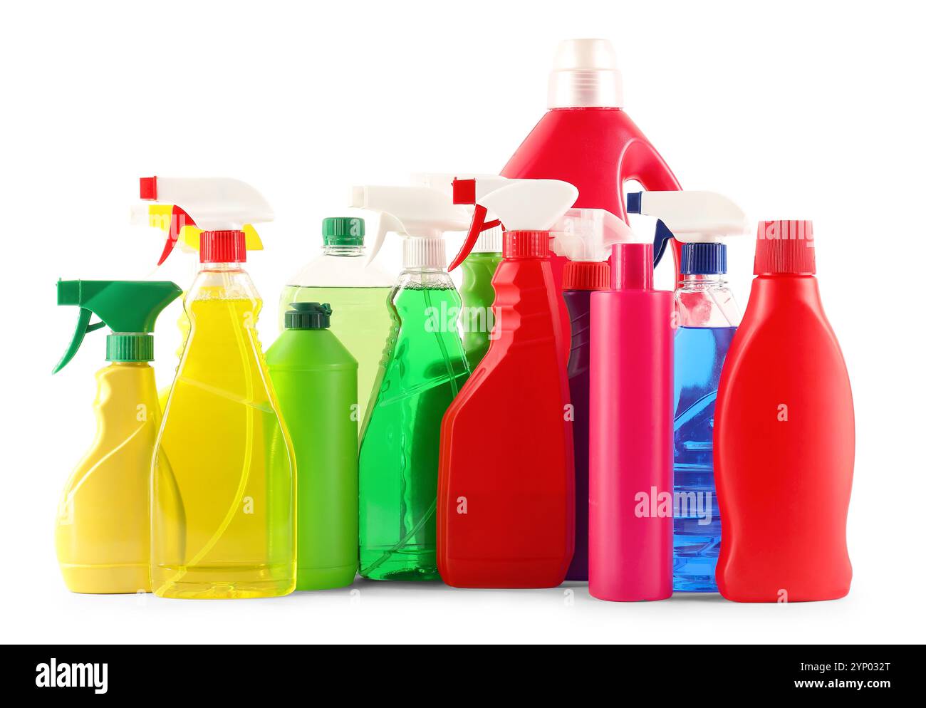 Set of different cleaning products isolated on white Stock Photo - Alamy