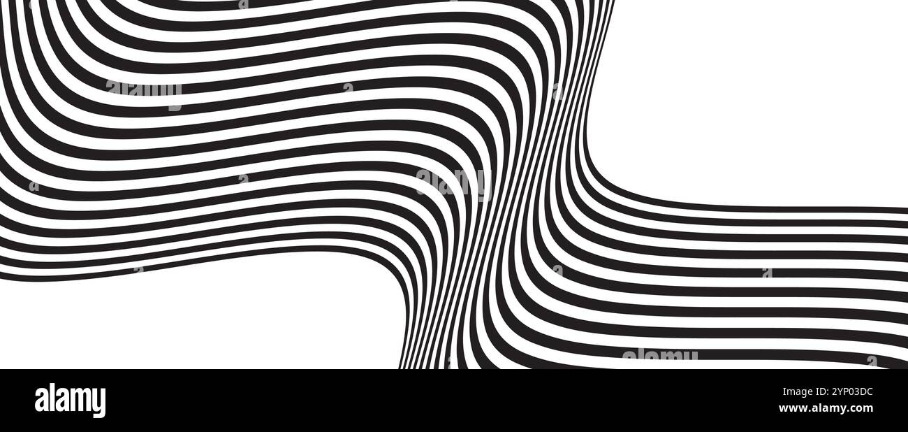 Dynamic black and white wavy lines create an abstract visual pattern ...