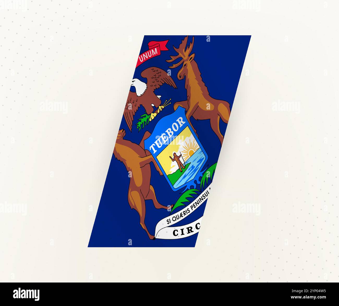 Abstract modern vertical flag of Michigan on beige background with dots ...