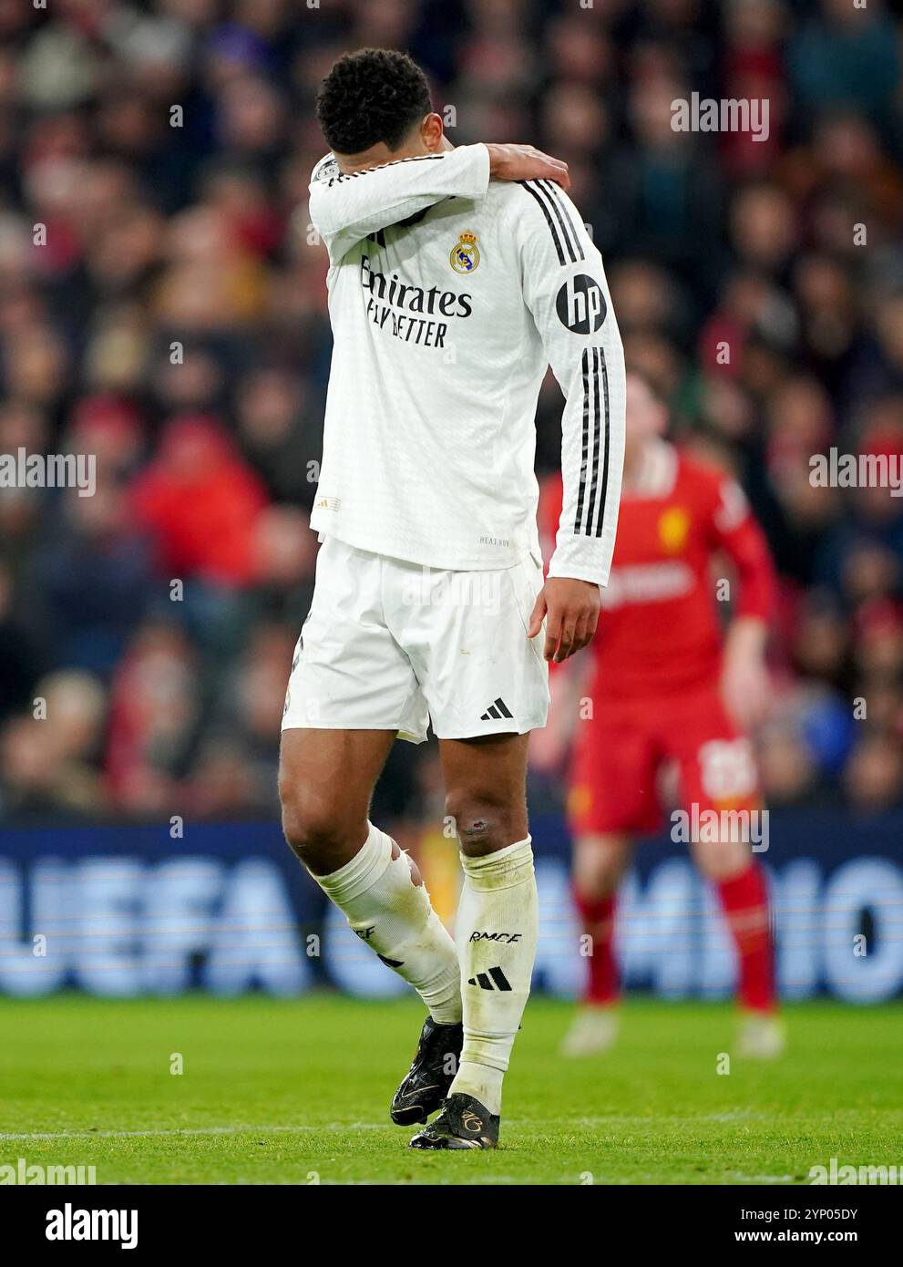 Real Madrid's Jude Bellingham shows his dejection after his team missed ...