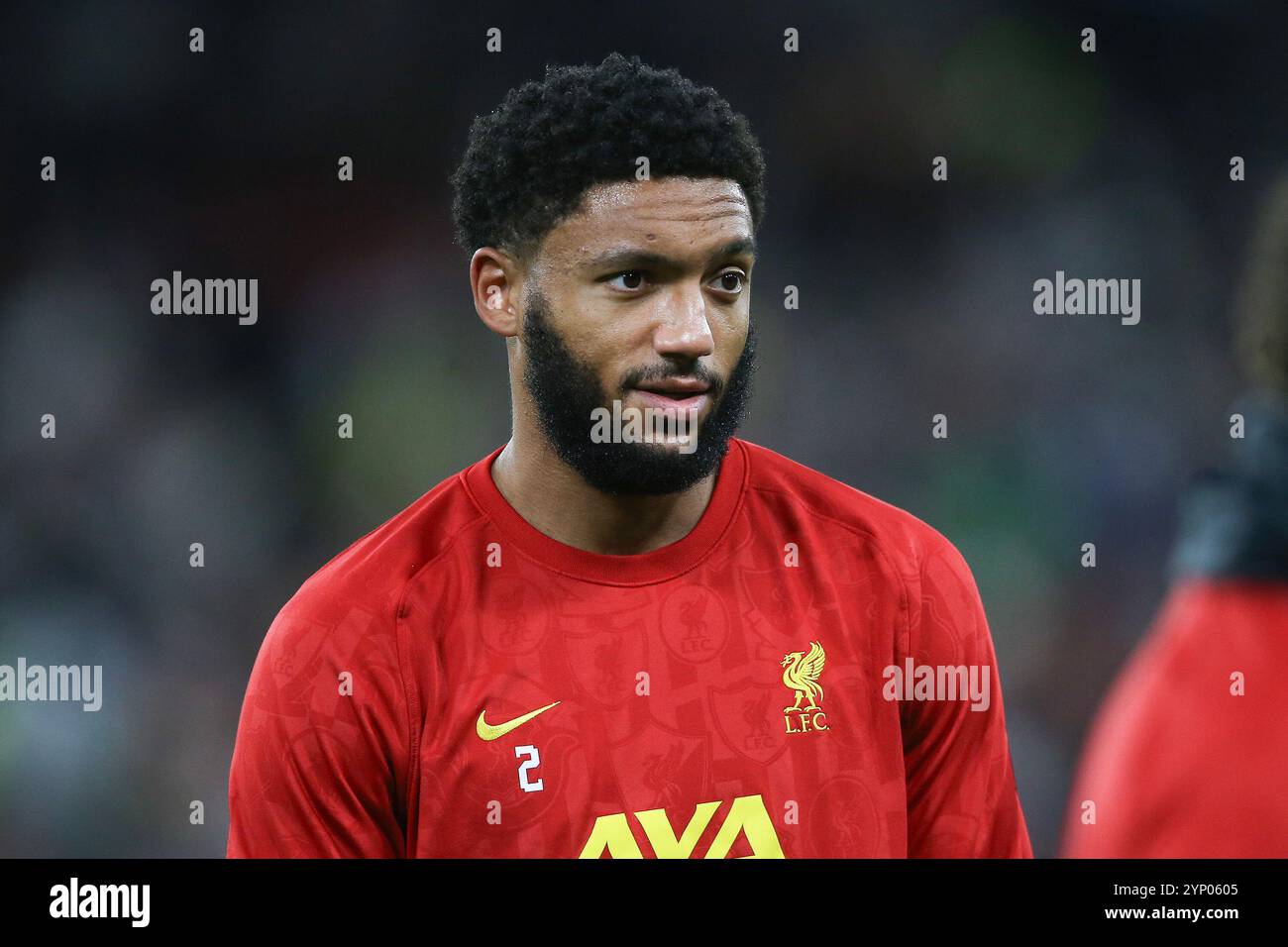 Liverpool, UK. 27th Nov, 2024. Joe Gomez of Liverpool during the warm ...