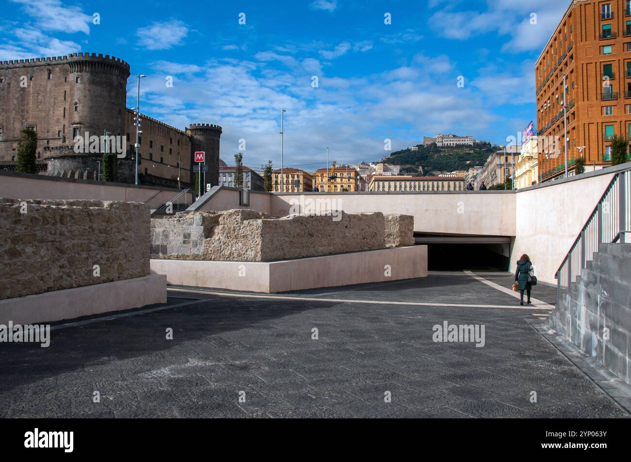 Entrance to the Municipio station of the Naples metro from the port ...