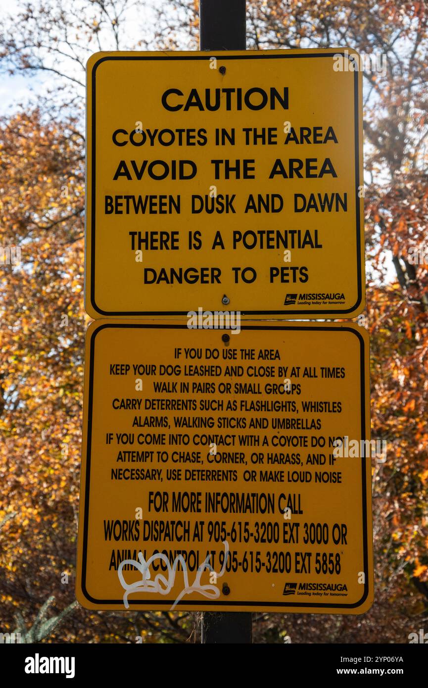 Caution coyotes in area sign at Jack Darling Memorial Park in Port ...