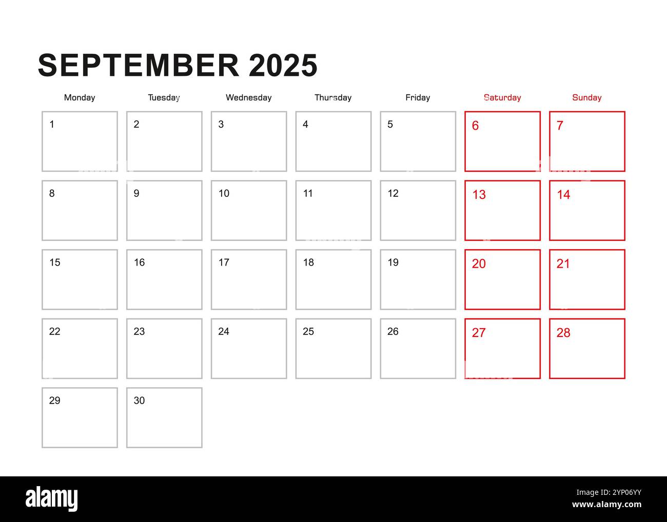 Wall planner for September 2025 in English language, week starts in ...