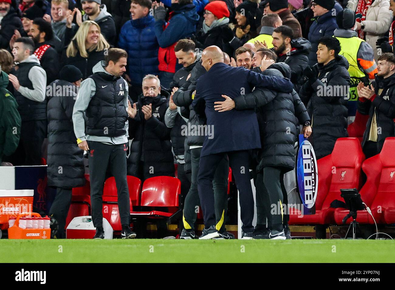 Liverpool bench celebrate Cody Gakpo’s goal to make it 2-0 during the ...