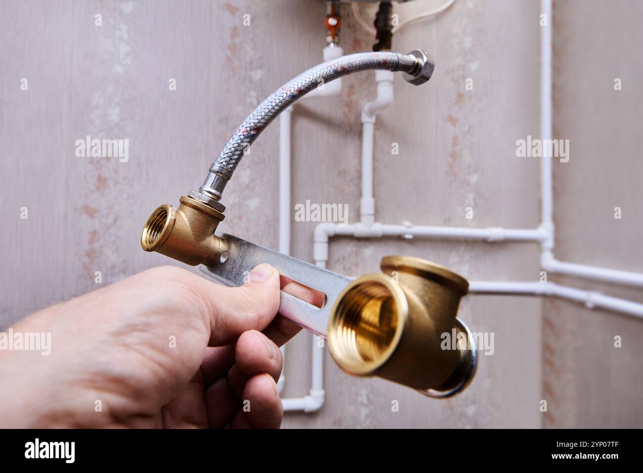 Backplate of fixing bracket for exposed mixer tap with shower Stock ...