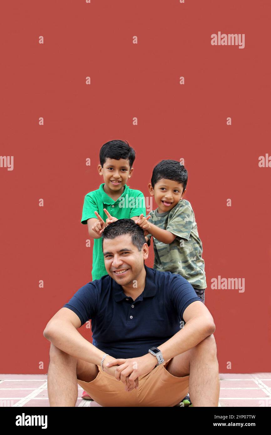 Divorced single dad and dark haired latin sons play and have fun spend ...