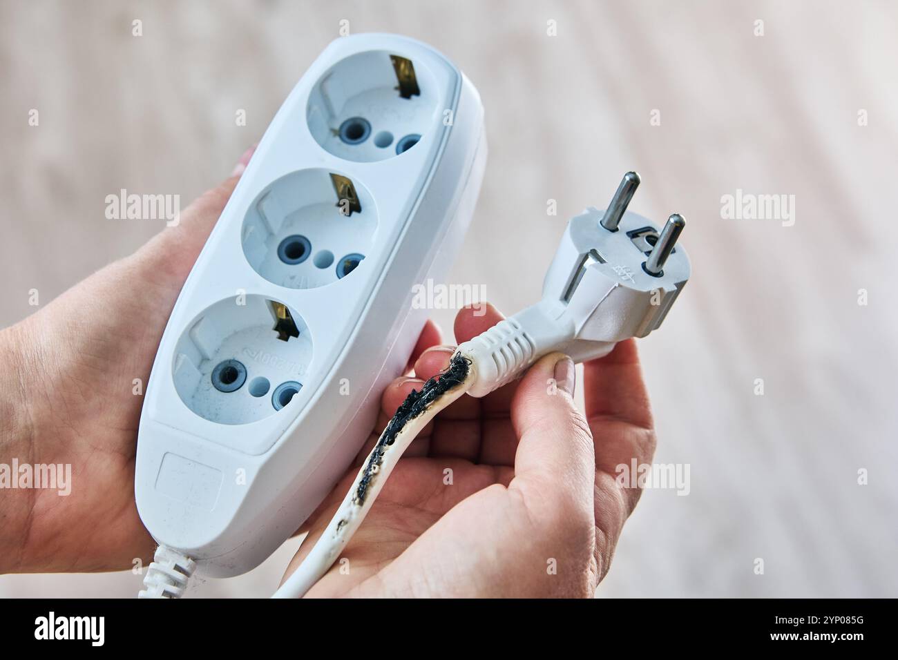 Power strip extension cord overload with burn marks on it Stock Photo ...