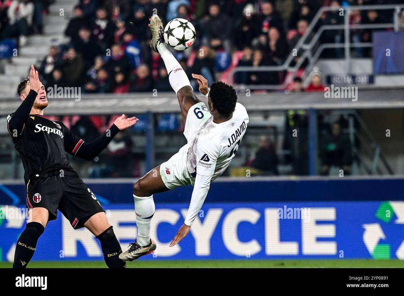 Lillaâ s Jonathan David backflip kick during Bologna FC vs LOSC Lille ...