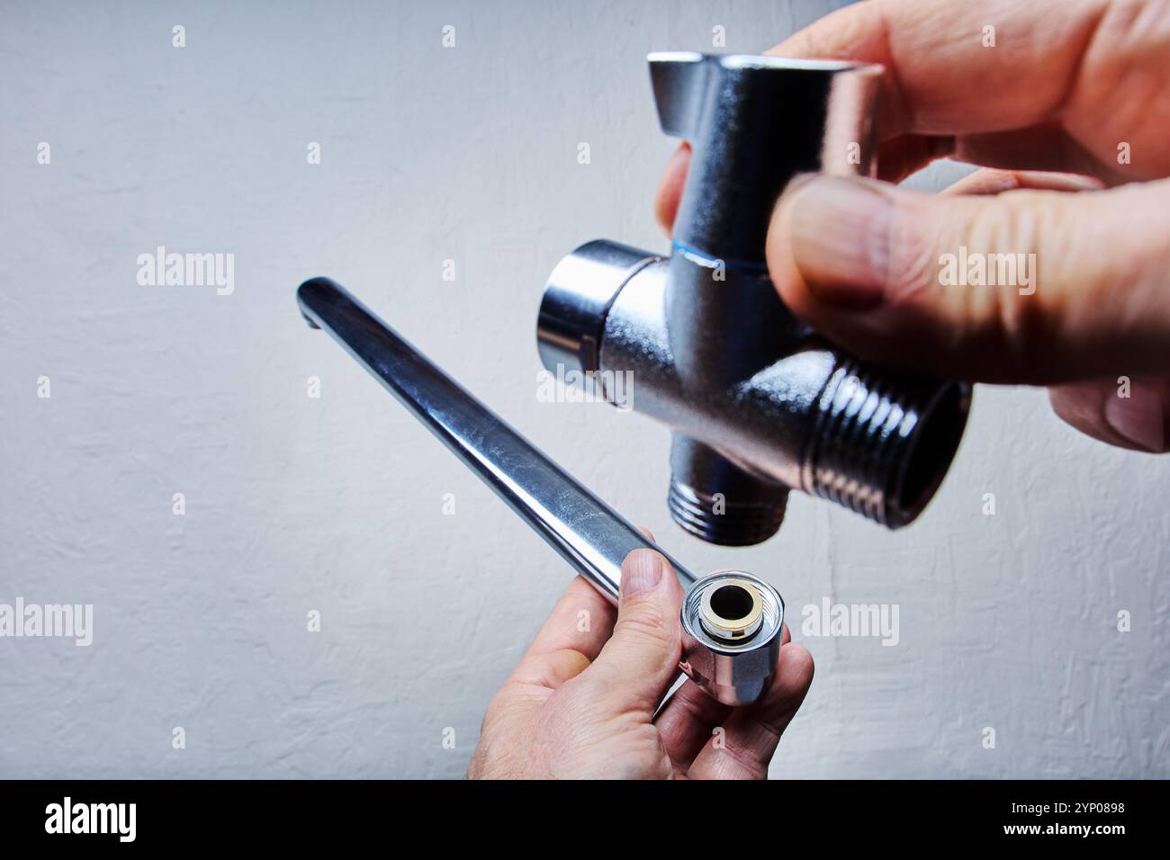 Parts of shower mixer valve with long swivel spout of water tap Stock ...