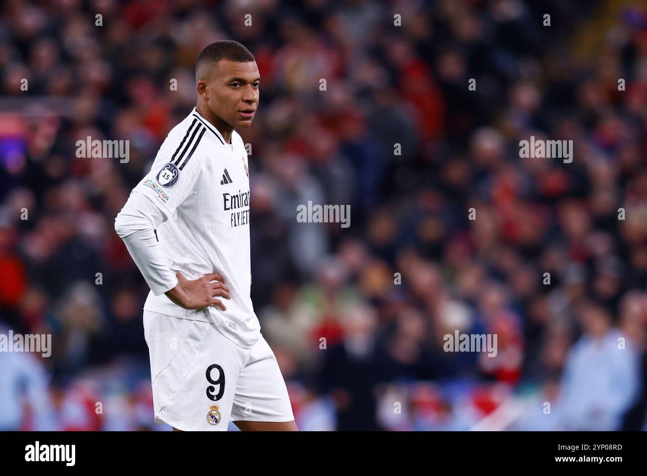 Kylian Mbappe of Real Madrid reacts during the UEFA Champions League ...
