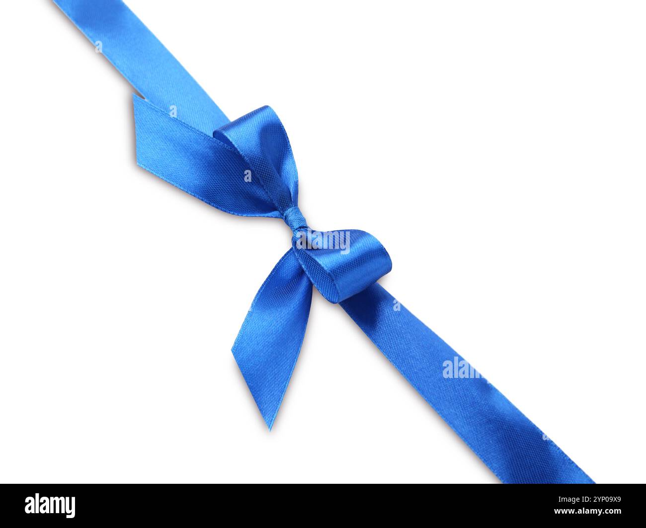 Beautiful blue ribbon with bow isolated on white, top view Stock Photo ...