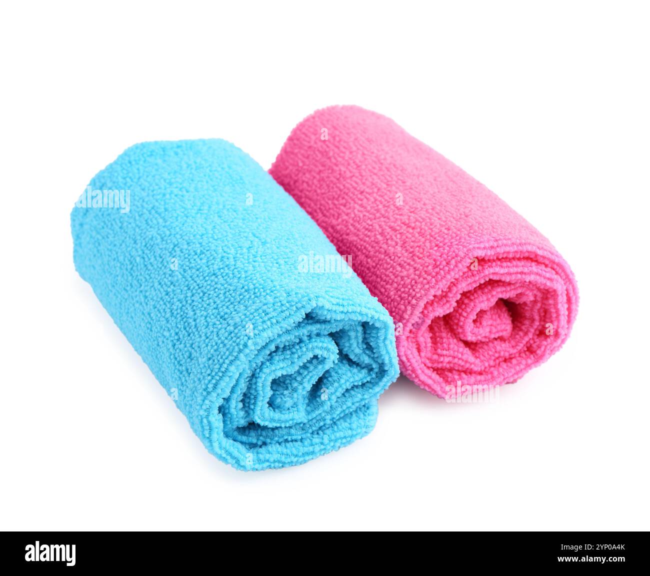 Clean pink and light blue microfiber cloths isolated on white Stock ...