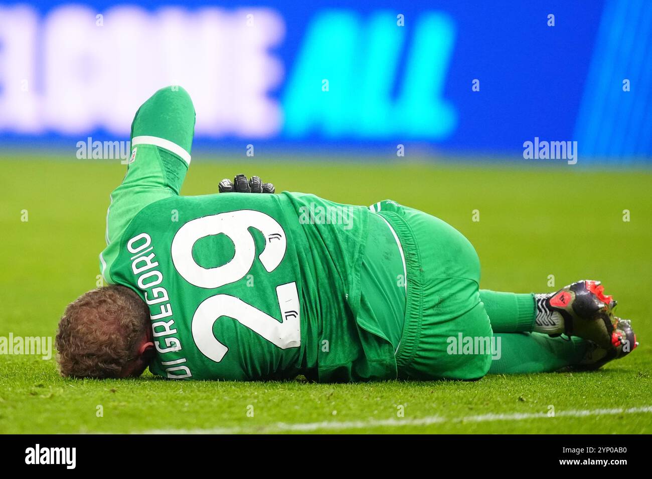 Juventus goalkeeper Michele Di Gregorio on the floor after a possible ...