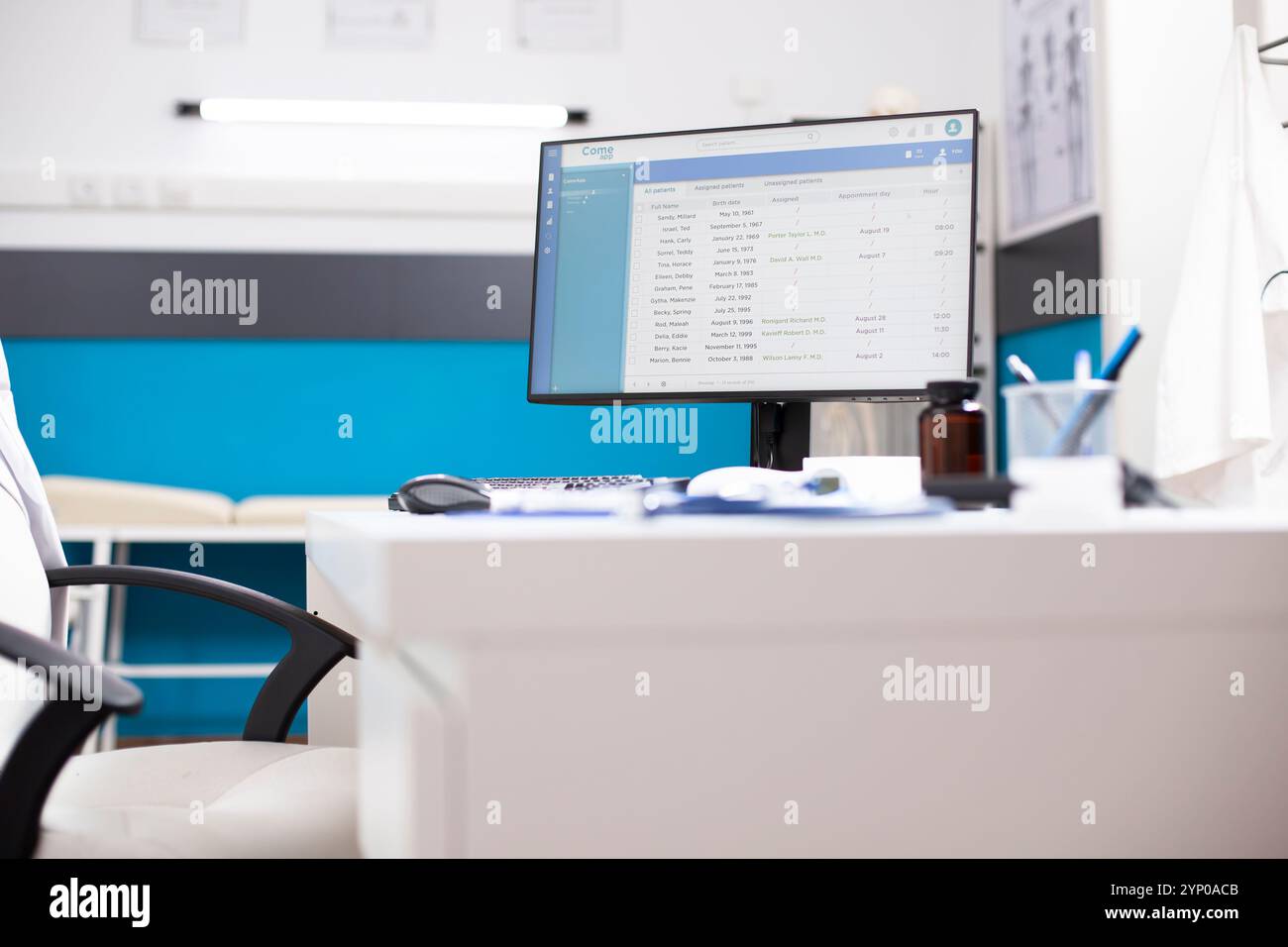 Medical information shown on computer screen ready for next patient in ...
