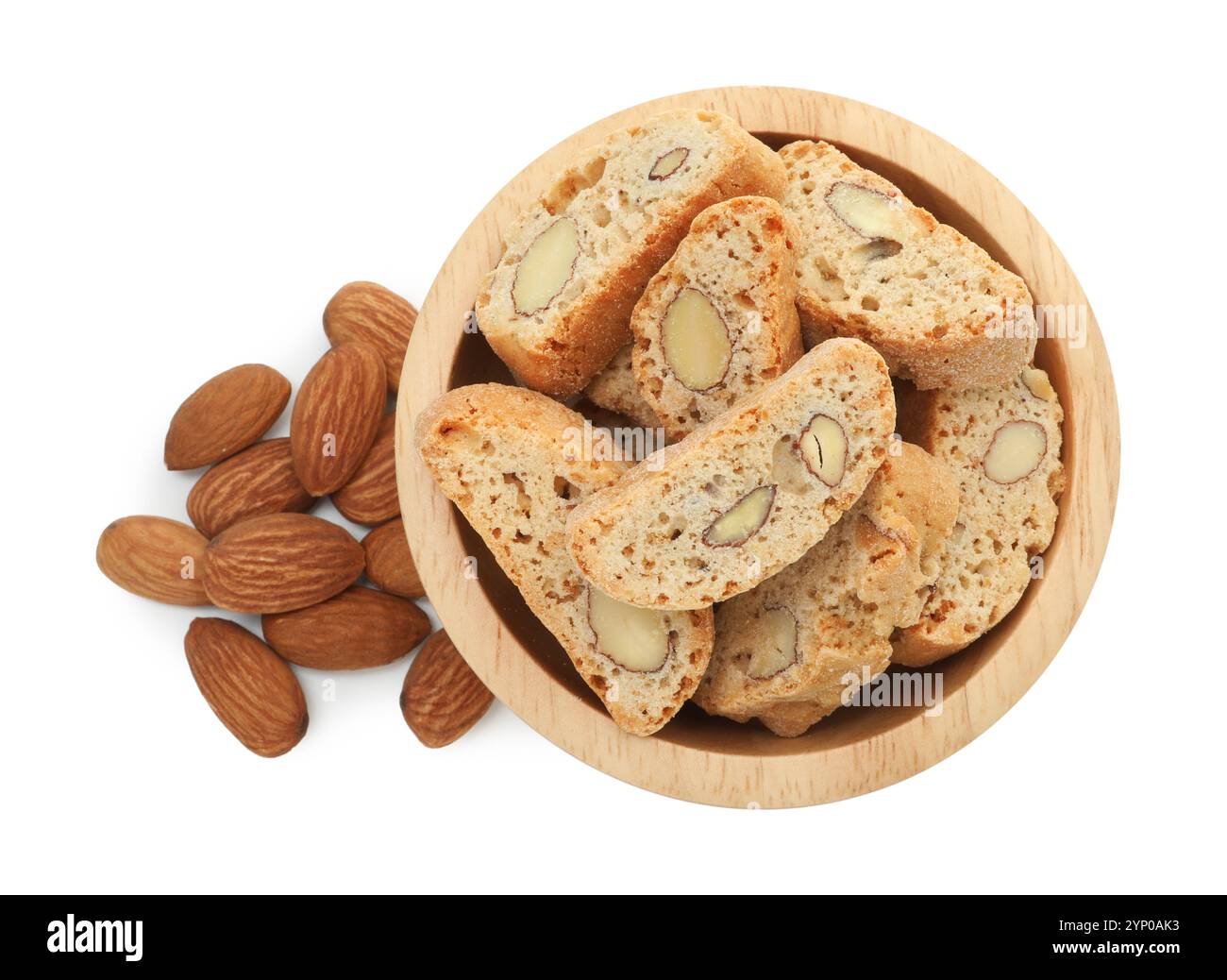 Traditional Italian almond biscuits (Cantucci) in bowl and nuts ...