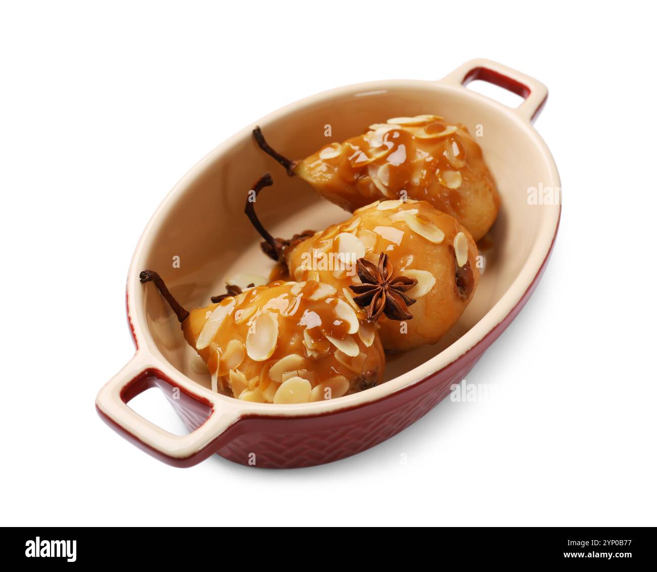 Delicious pears with caramel sauce, almond flakes and anise stars ...