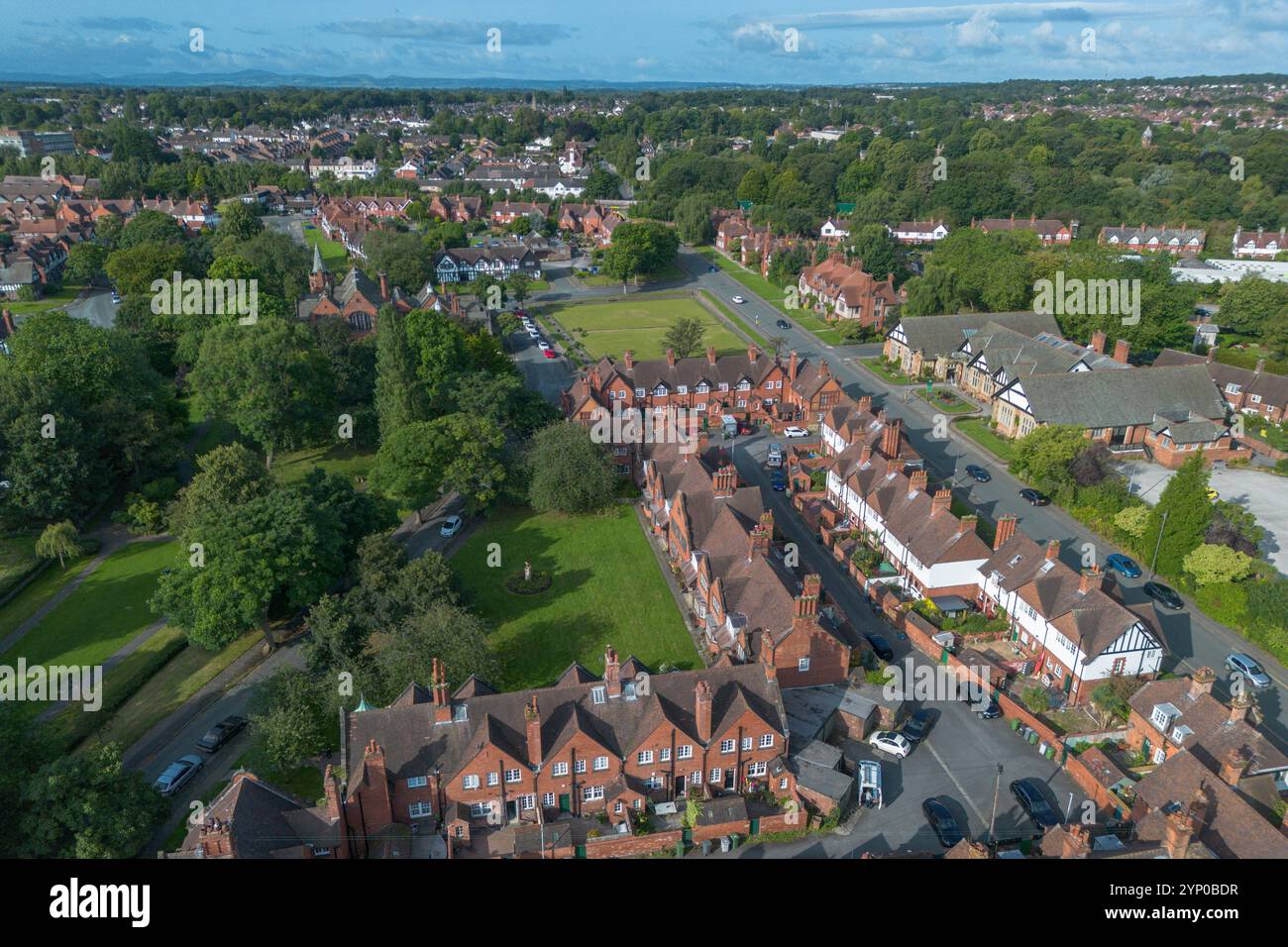 Aerial view of a residential part of Port Sunlight, Merseyside, UK ...