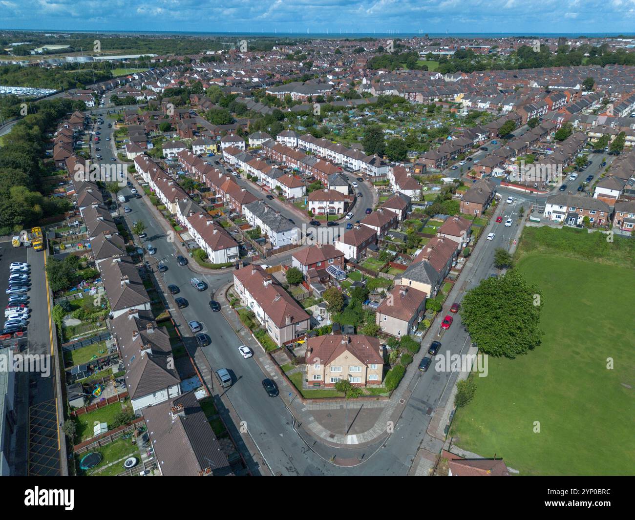 Aerial view of residential area of Wallasey close to the entrance to ...