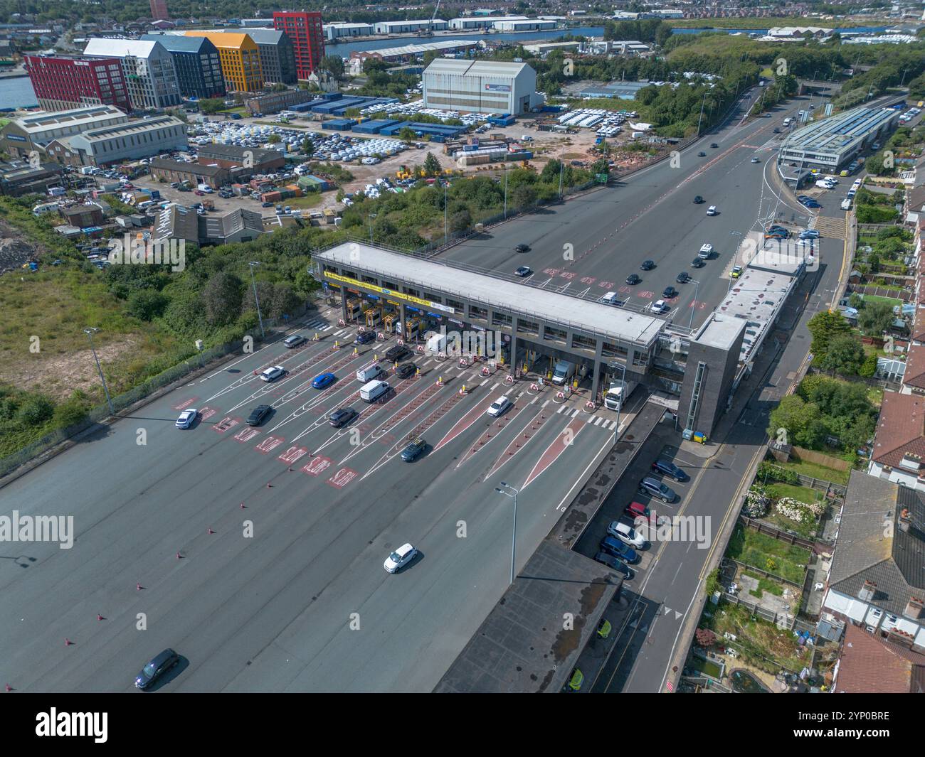 Aerial view of the Kingsway Tunnel Toll Booth, Wallasey, UK Stock Photo ...