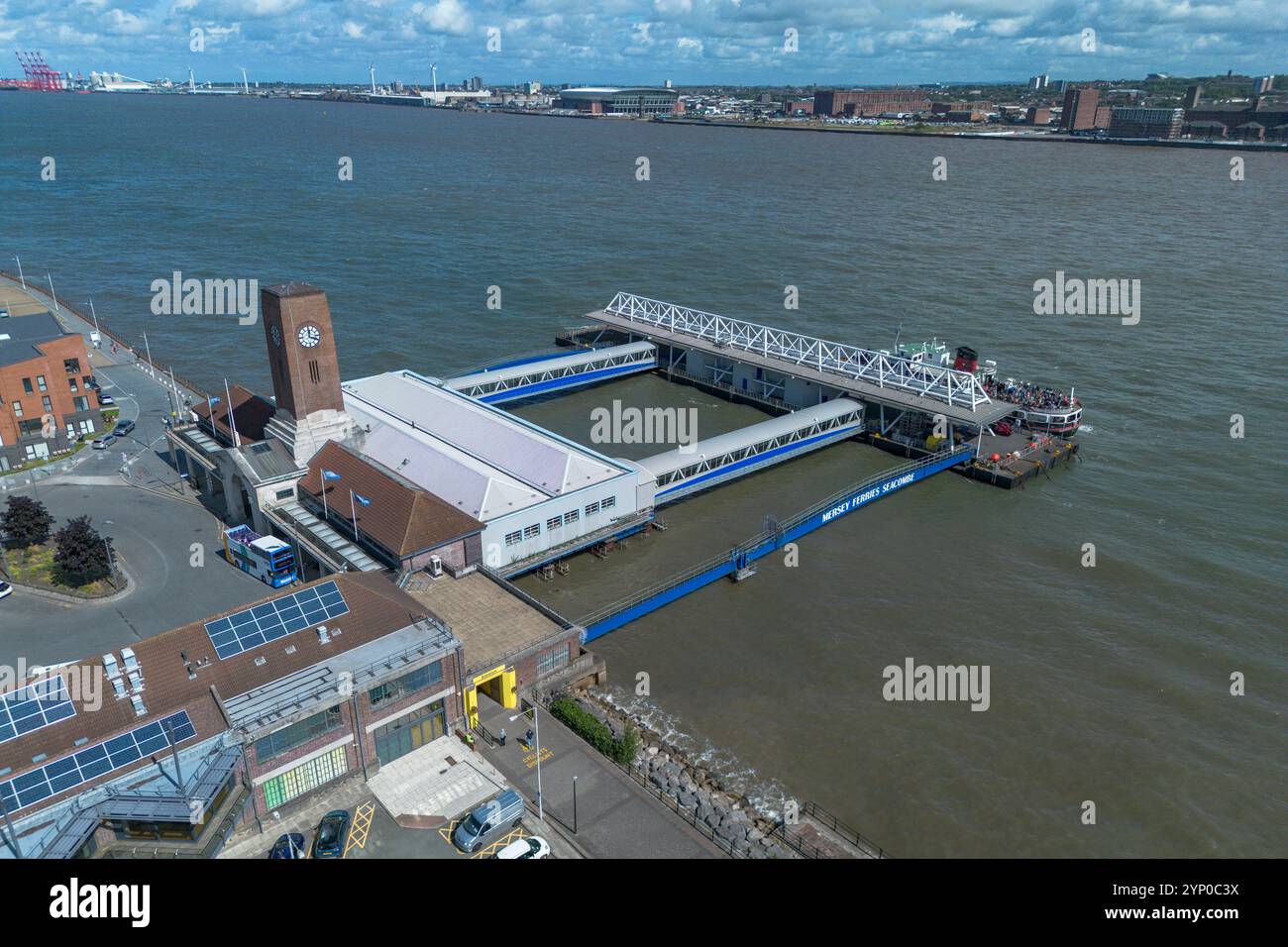 Aerial view of Seacombe Ferry Terminal on the River Mersey, Wallasey ...