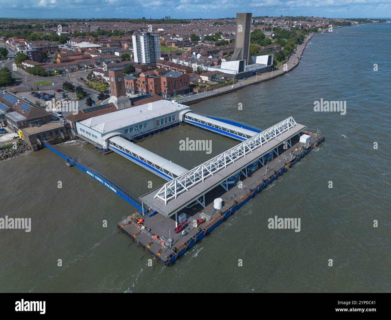 Aerial view of Seacombe Ferry Terminal on the River Mersey, Wallasey ...