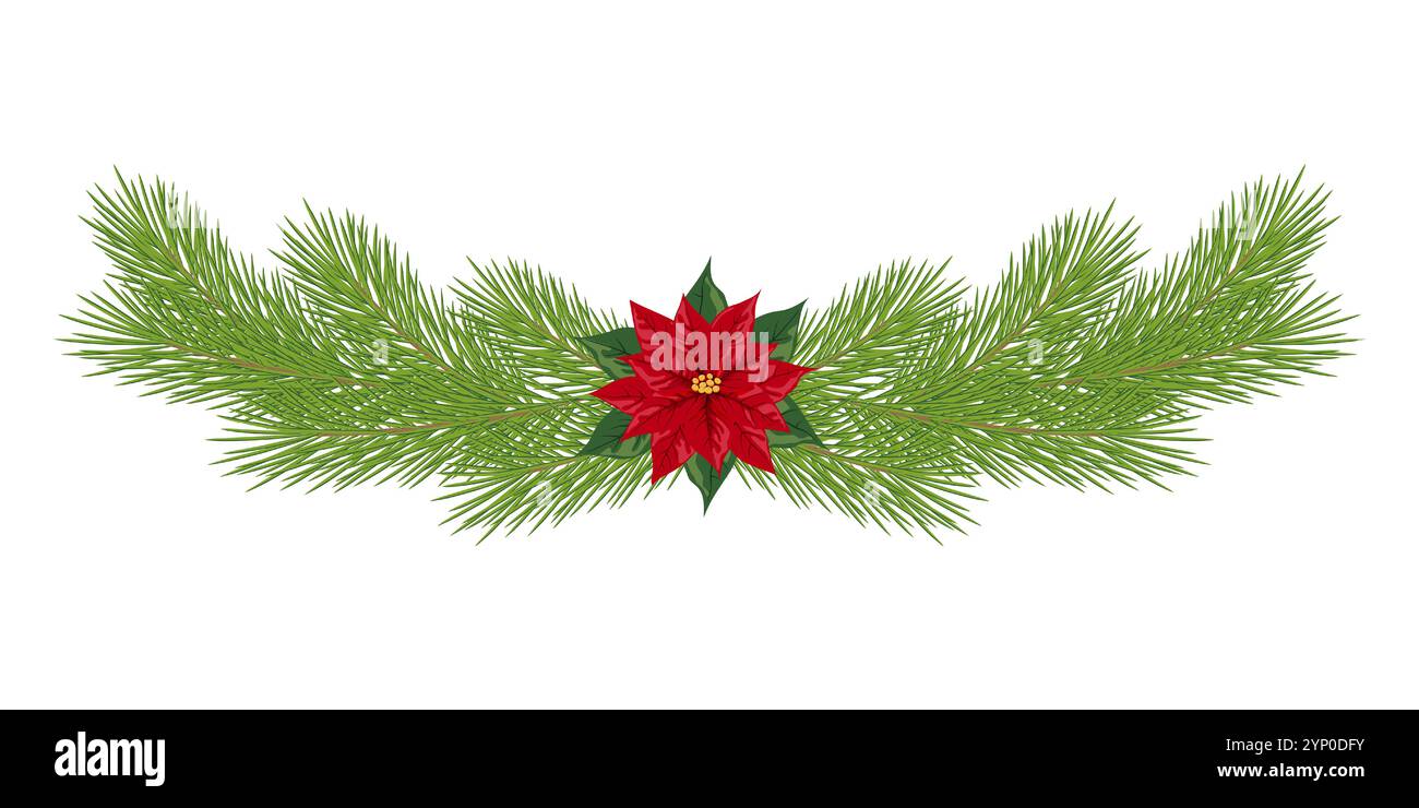 Christmas Poinsettia and Pine Garland Design Stock Vector Image & Art ...