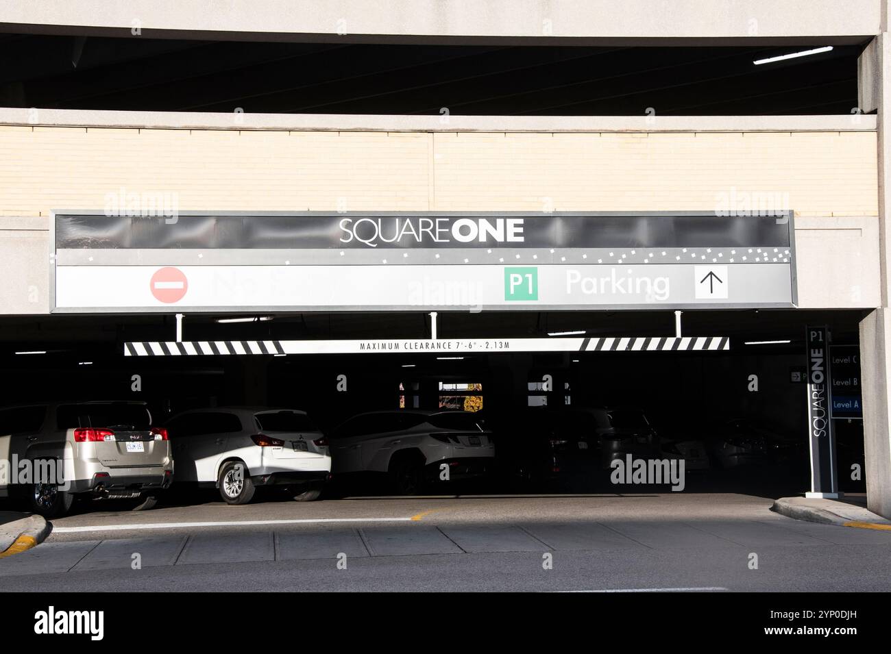 Square One Shopping Centre sign at the underground parking on City ...