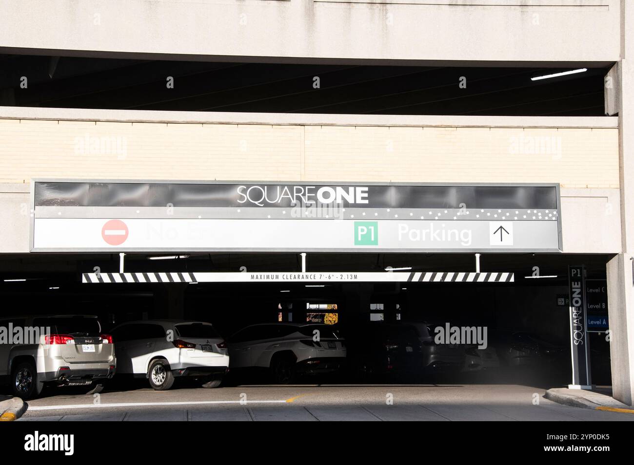 Square One Shopping Centre sign at the underground parking on City ...