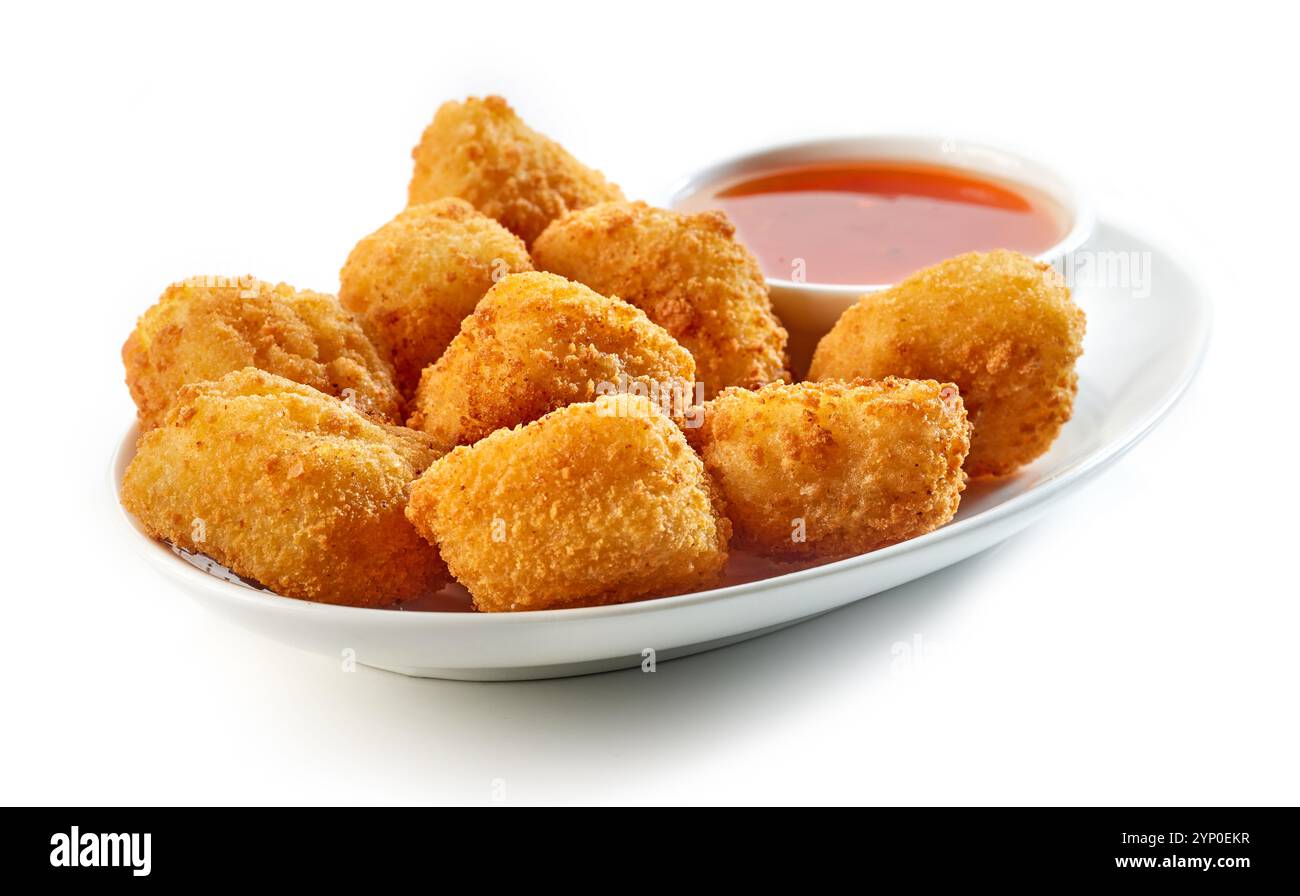 fried fish fillet nuggets isolated on white background Stock Photo - Alamy
