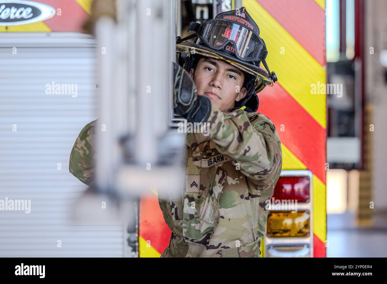 U.S. Army Cpl. Jalen Martinez, an Army Firefighter serving with the ...