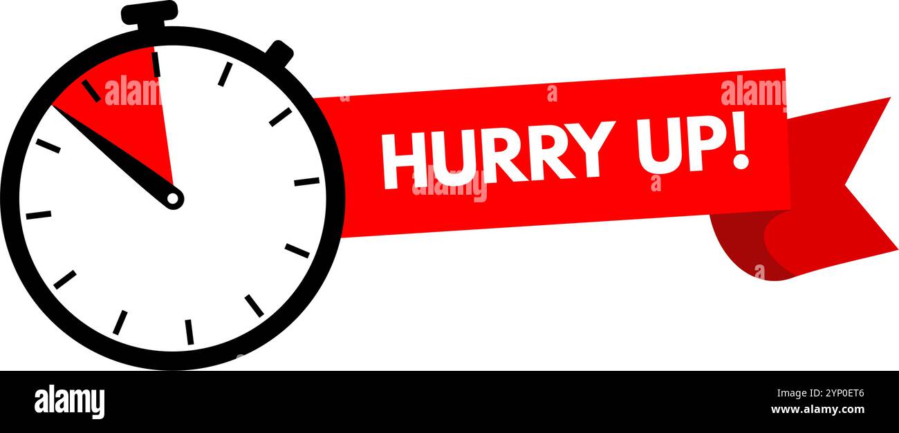 Hurry up Clock with red ribbon Stock Vector Image & Art - Alamy