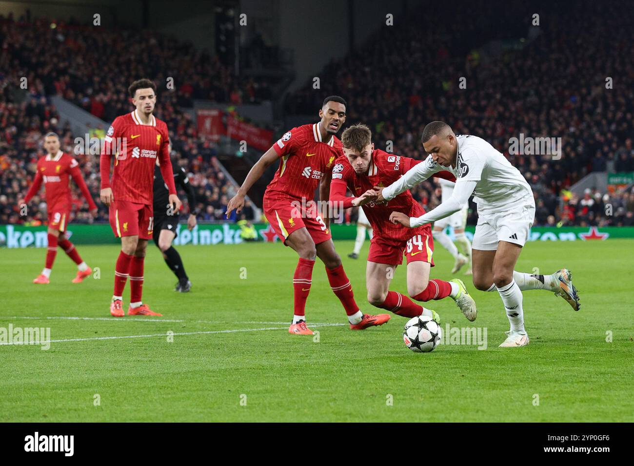 LIVERPOOL, UK - 27th Nov 2024: Kylian Mbappe of Real Madrid vies for ...