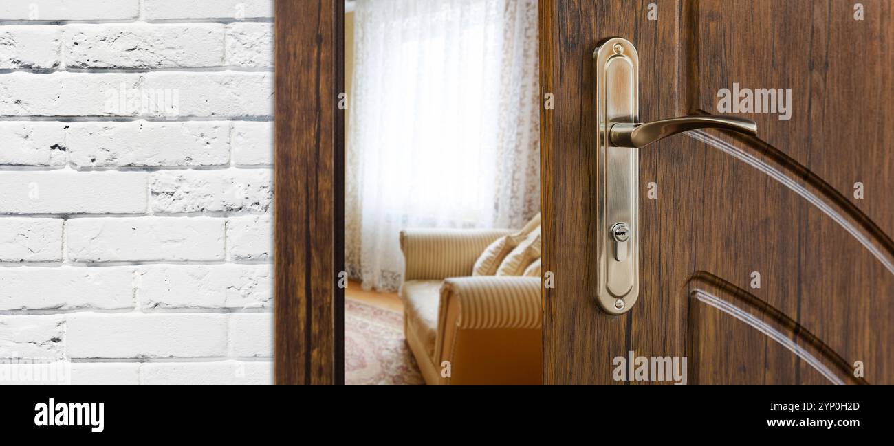 Half open door of a modern living room closeup Stock Photo - Alamy