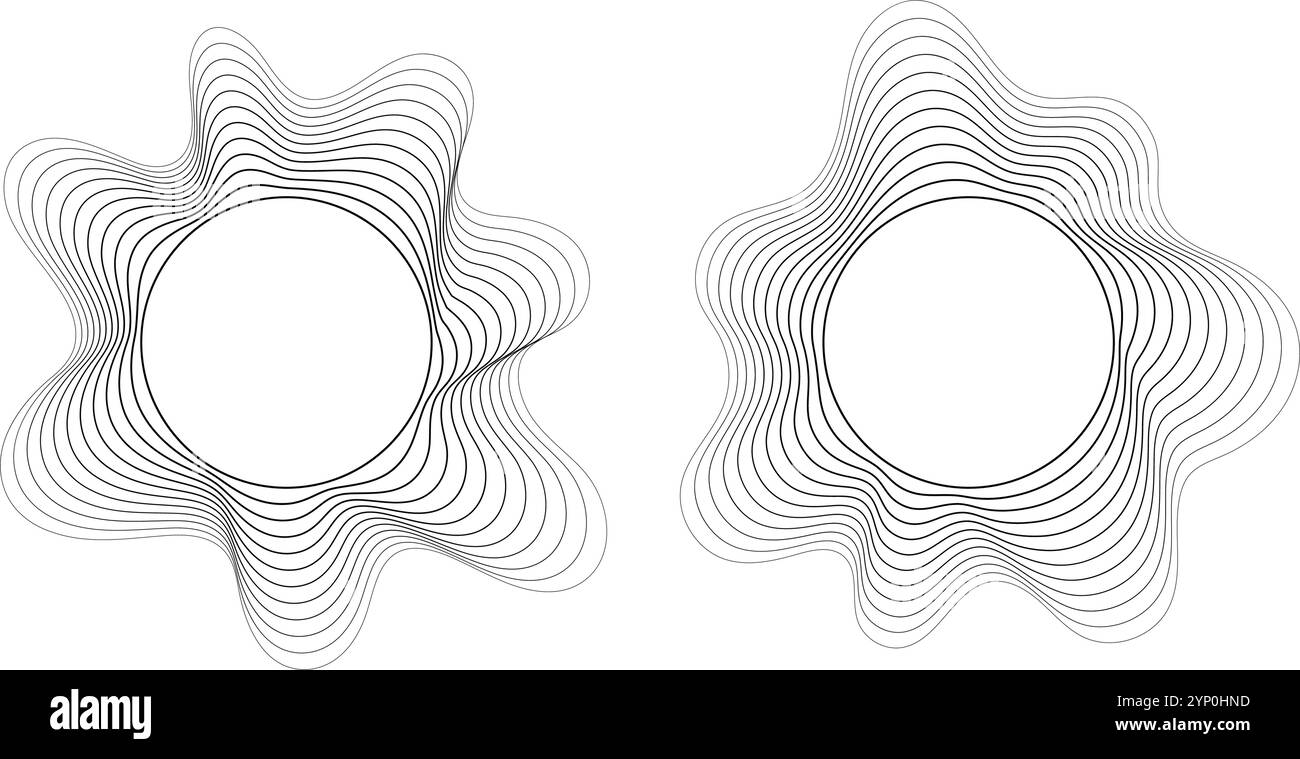 Round sound wave frames, circular lines pattern, radial curvy shapes ...