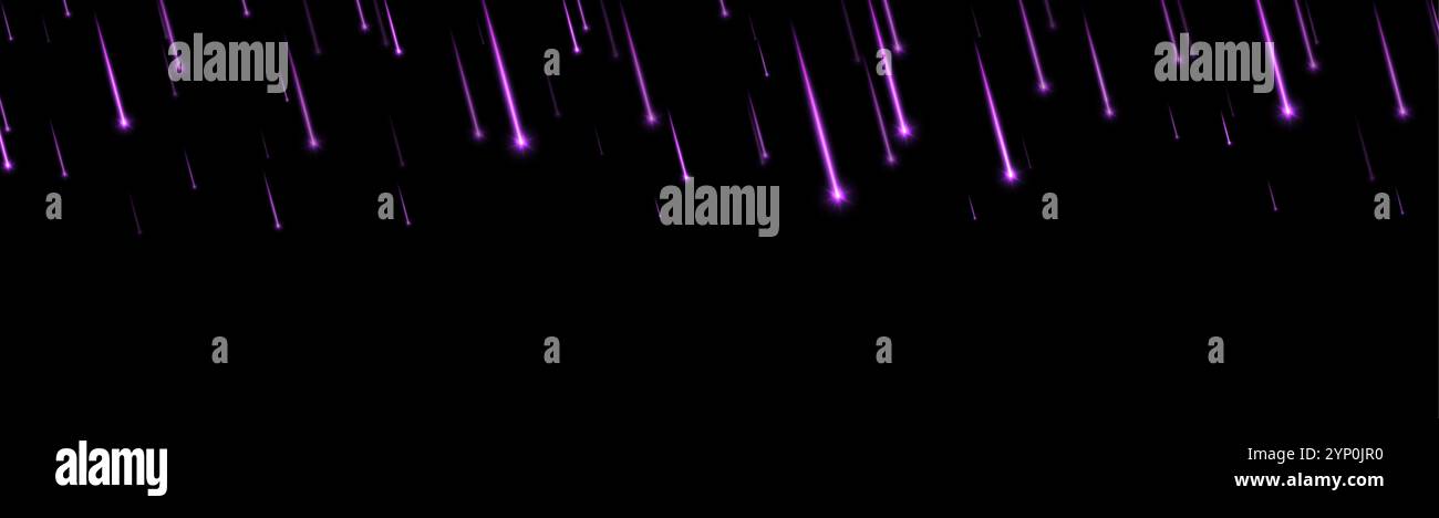 Purple meteor rain, shooting stars background. Bright, streaking lights falling from the sky ...
